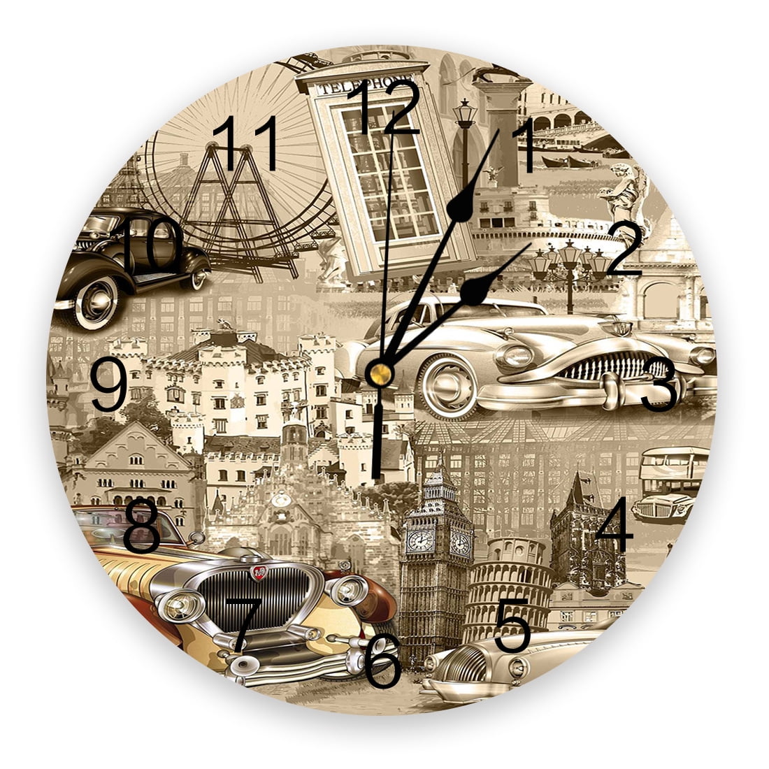 European Italy Street Round Wall Clock Acrylic Hanging Silent Time ...