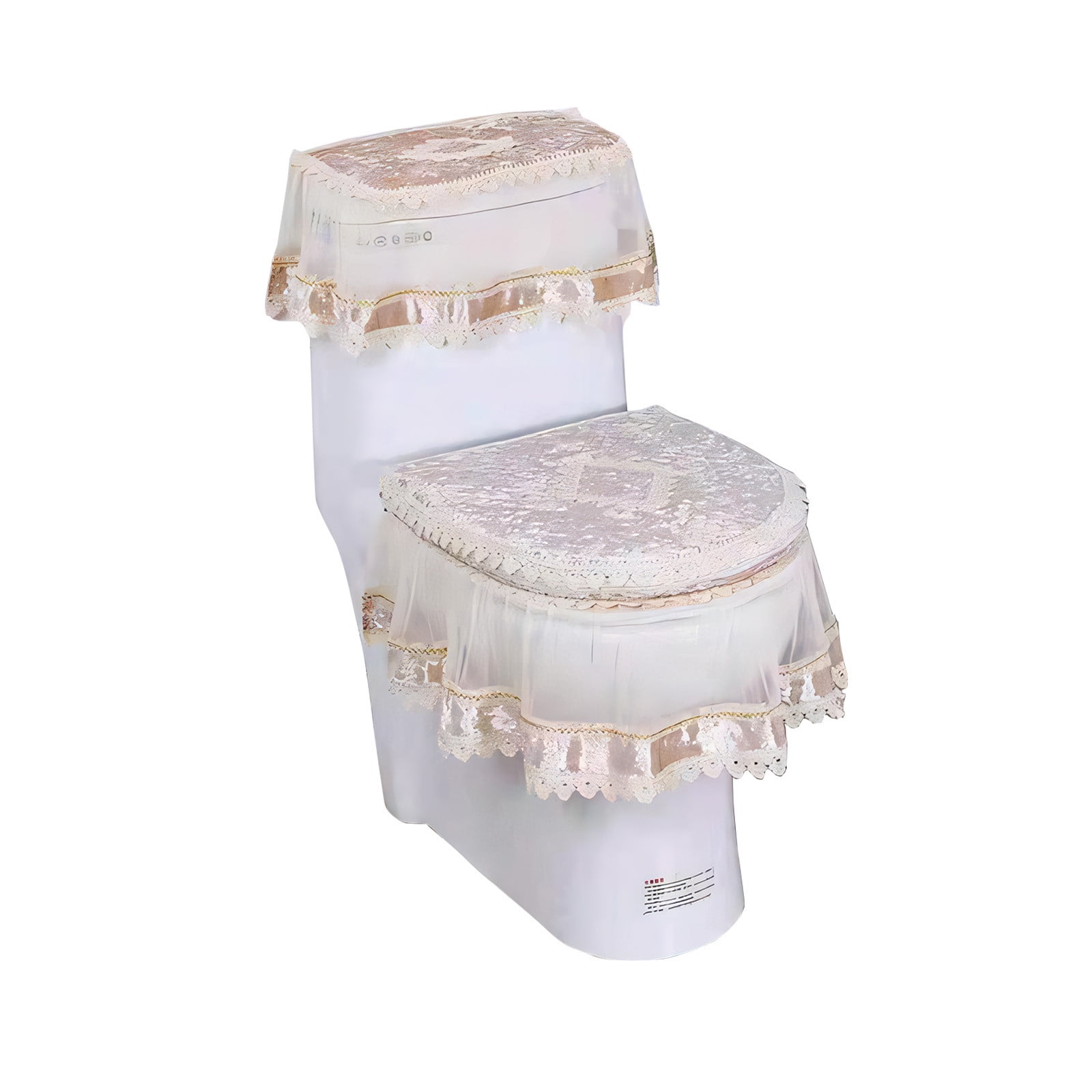 European Lace Toilet Cover Set with Zipper, 3-Piece Bathroom Tank and ...