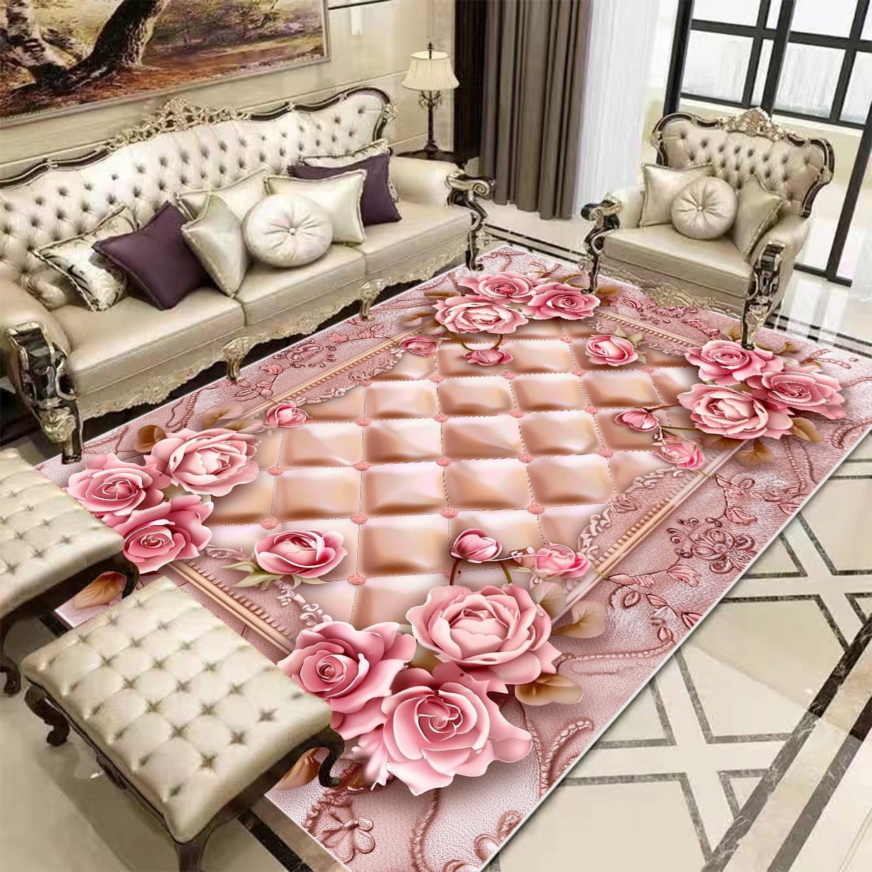 European Light Luxury Living Room Rugs Washable Bedroom Large Size ...