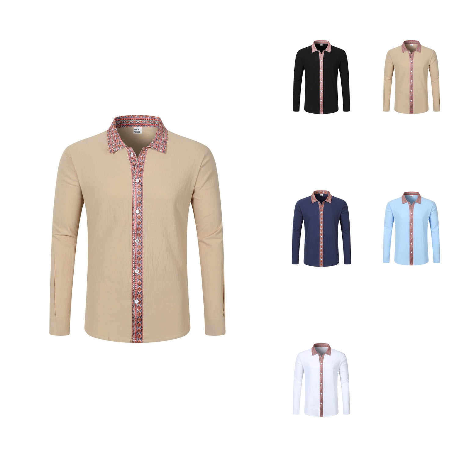 European & Linen Long Sleeve Shirt with Ethnic Pattern Patchwork, Women ...