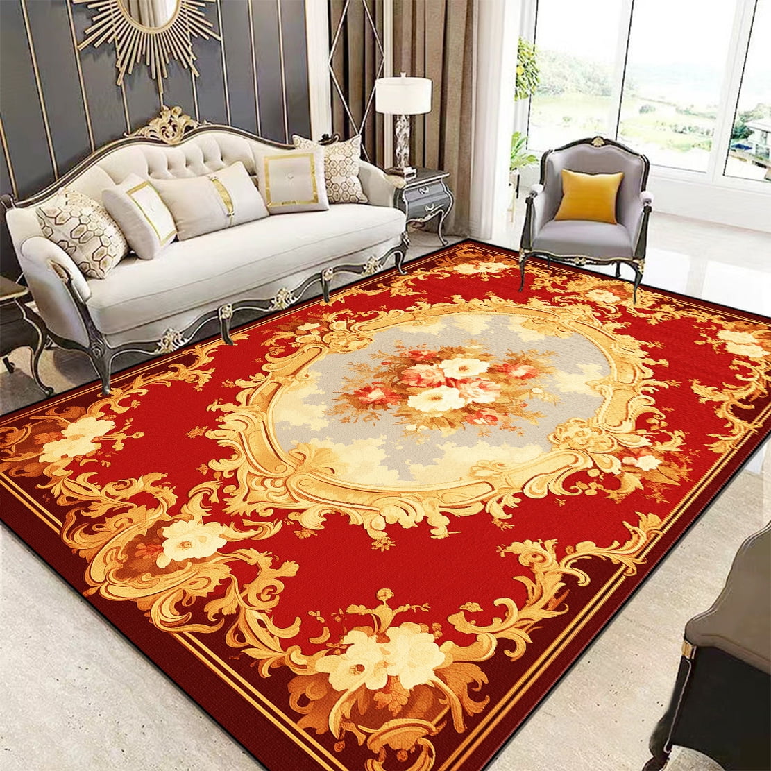 European Living Room Carpet Classical Red Luxury Pattern Carpet Large ...