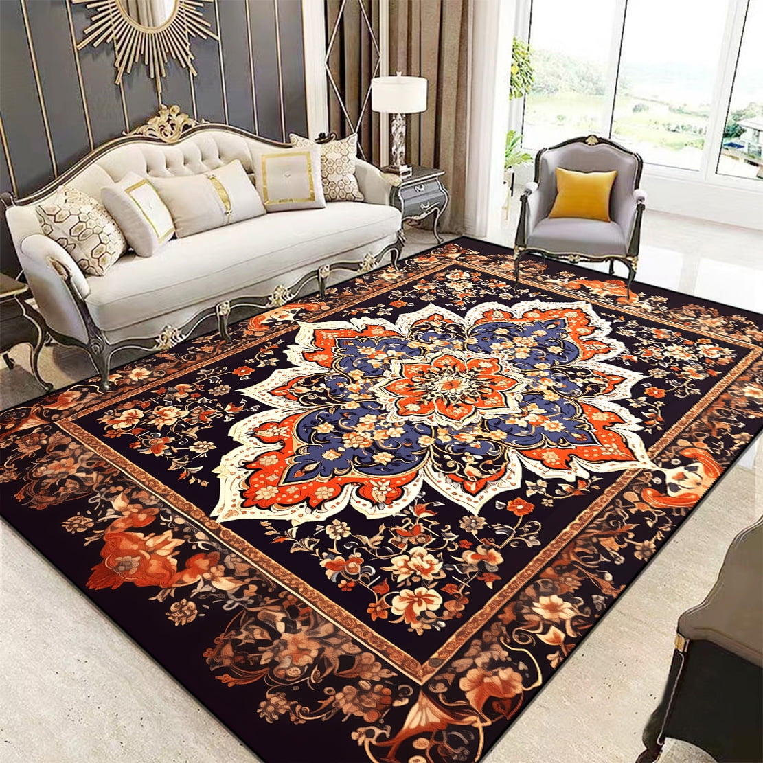 European Living Room Carpet Classical Red Luxury Pattern Carpet Large ...