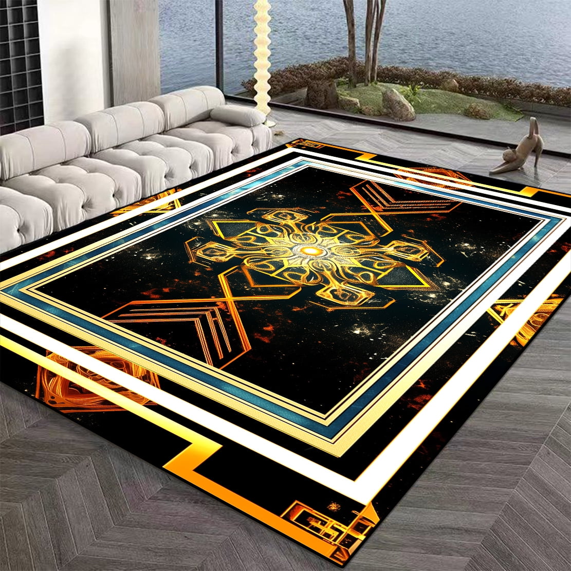 European Living Room Carpet Large Size Golden Non Slip Rug Luxury ...