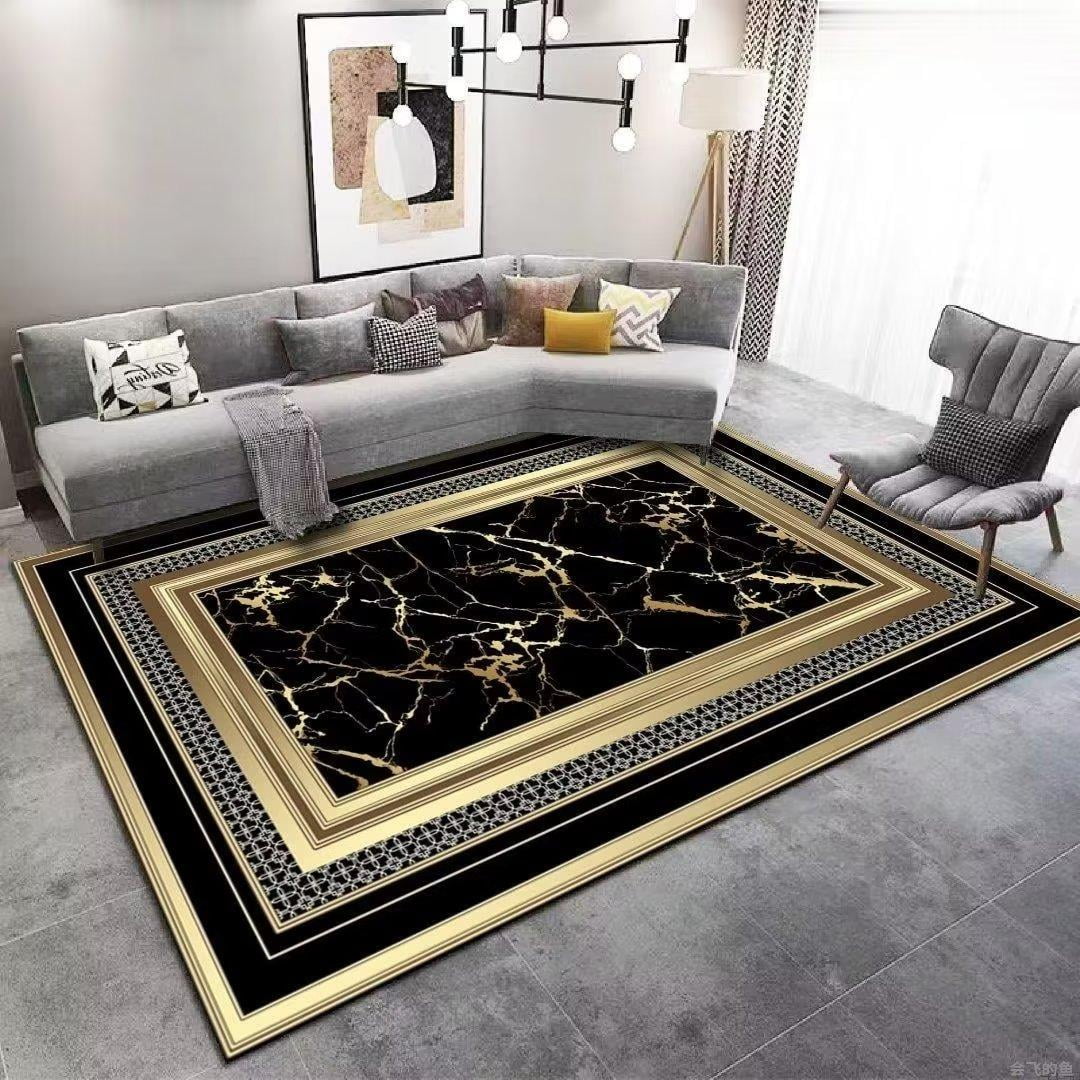 European Living Room ration Carpets Gold Black Frame Marble Rugs Luxury ...