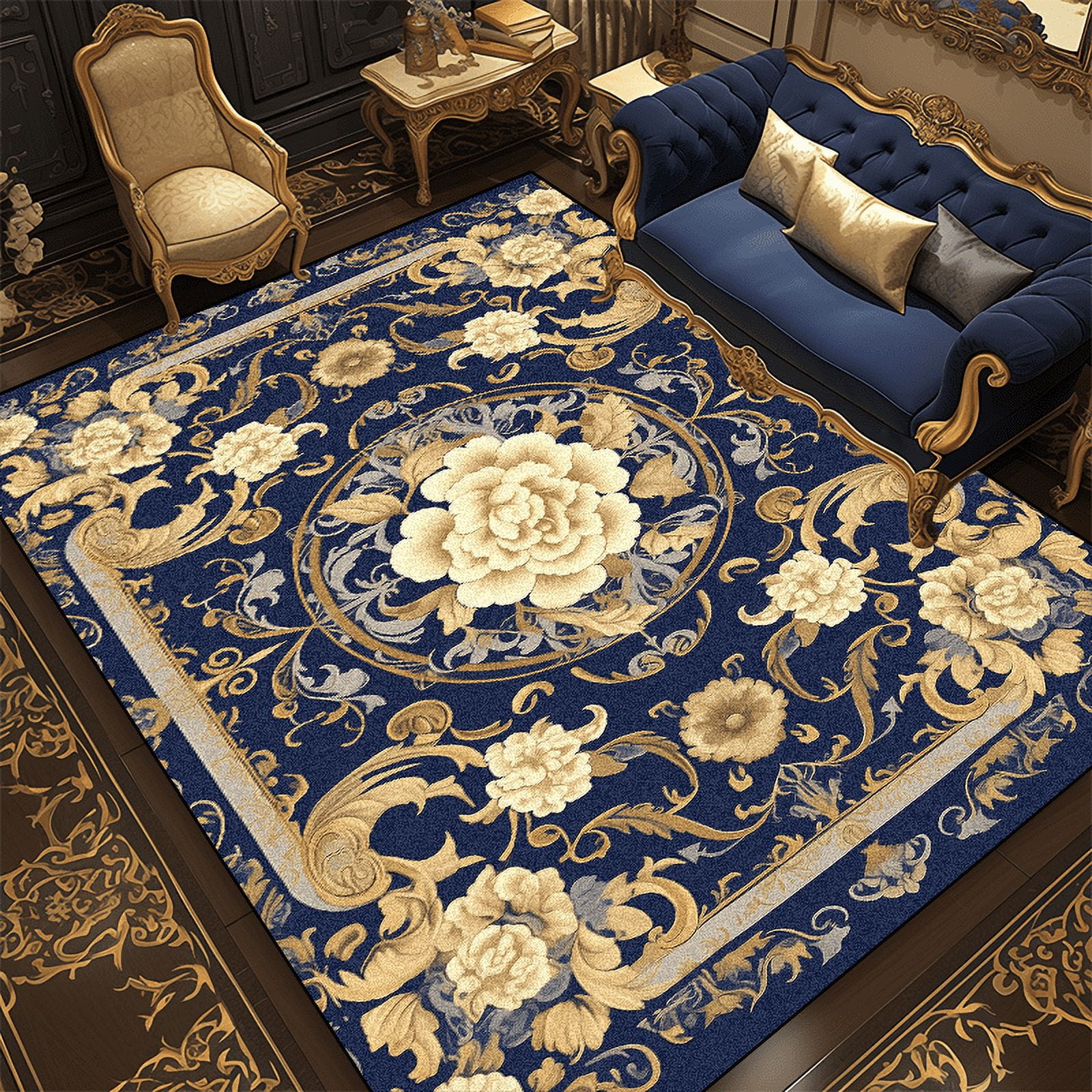 European Luxury Blue Soft Carpet Living Room ration Sofa Coffee Table ...