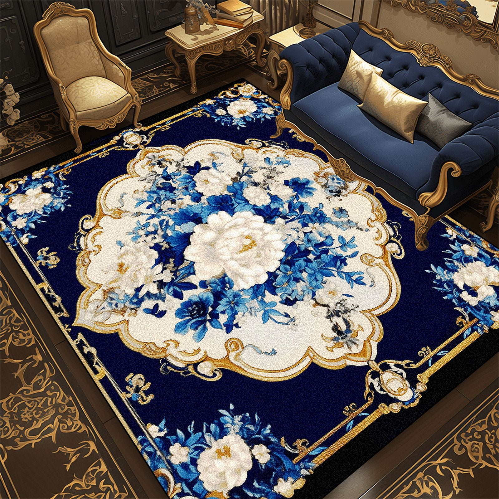 European Luxury Blue Soft Carpet Living Room ration Sofa Coffee Table ...