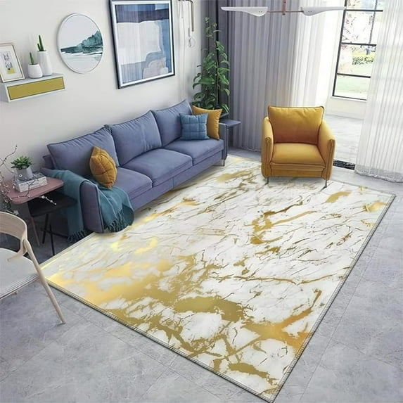 European Luxury Gold Marble On White Area Rug, Golden Texture Marble ...