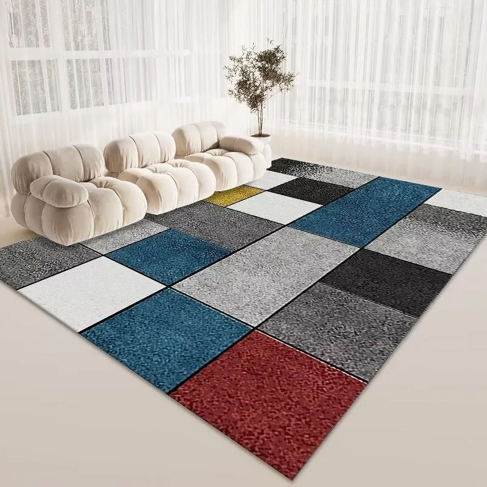 European Luxury Plaid Carpet in The Living Room ration Nonslip Machine ...
