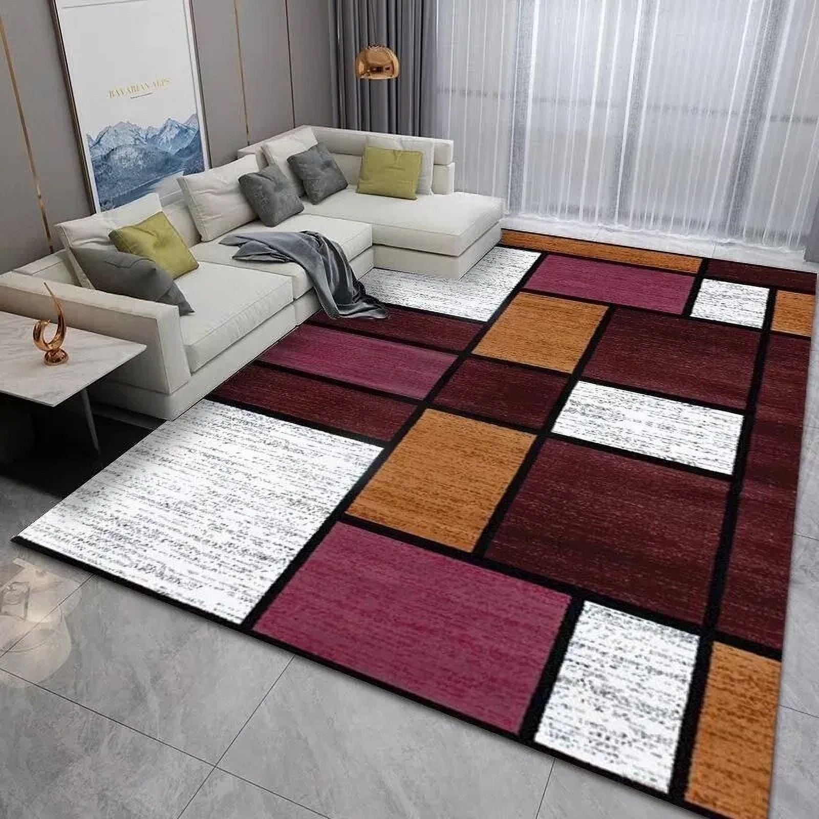 European Luxury Plaid Carpet in The Living Room ration Nonslip Machine ...