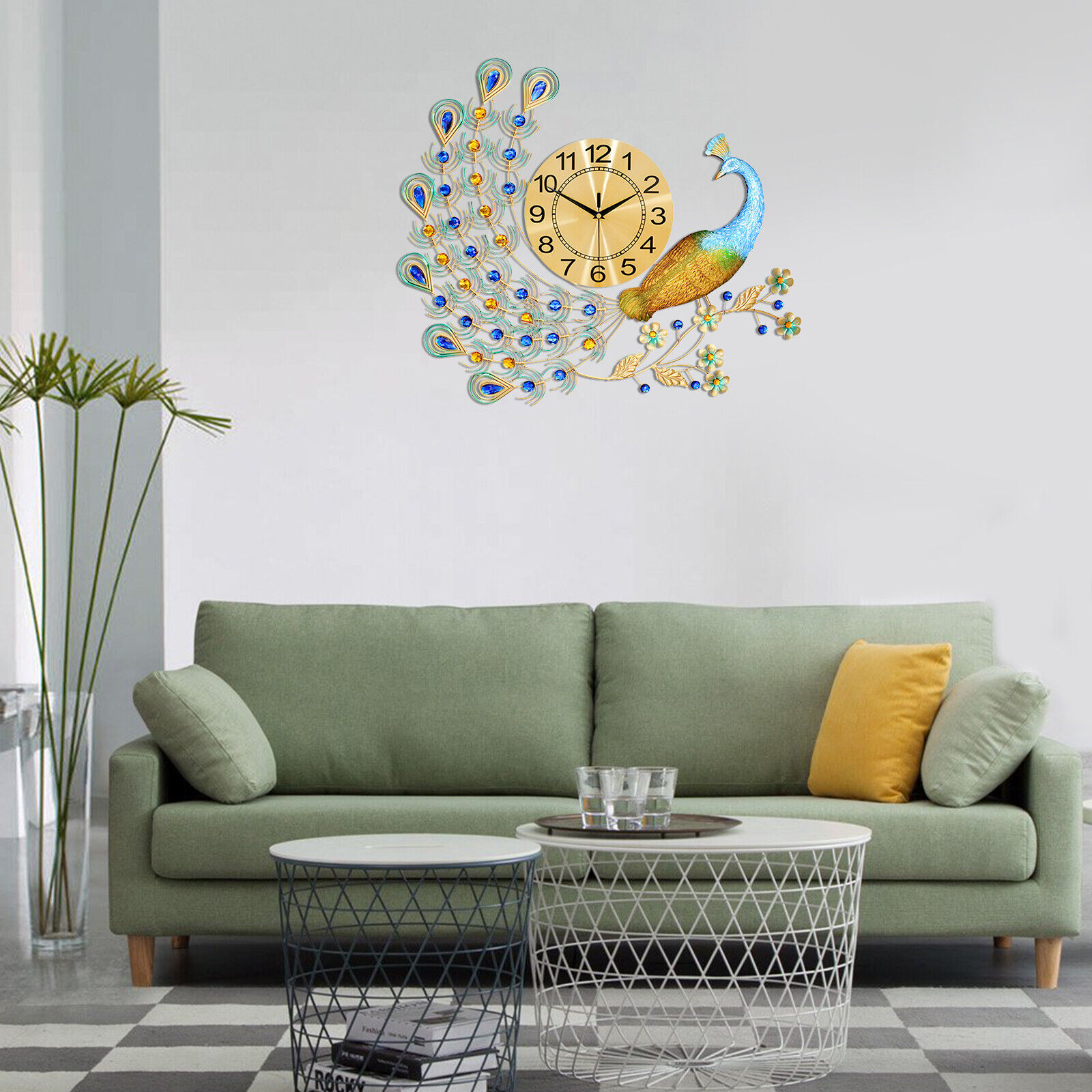 European Luxury Wall Clock Large Peacock Wall Watch Living Room Home ...