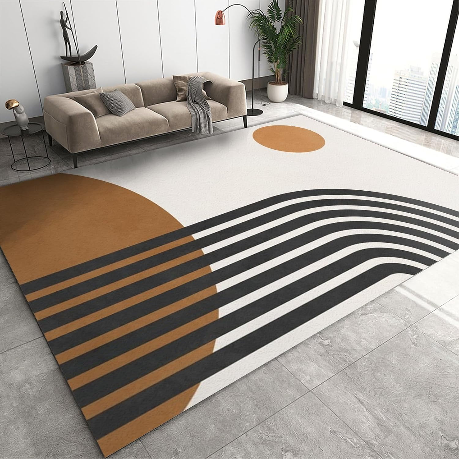 European Medieval Geometry Area Rugs Black Curved Line Circle Print ...