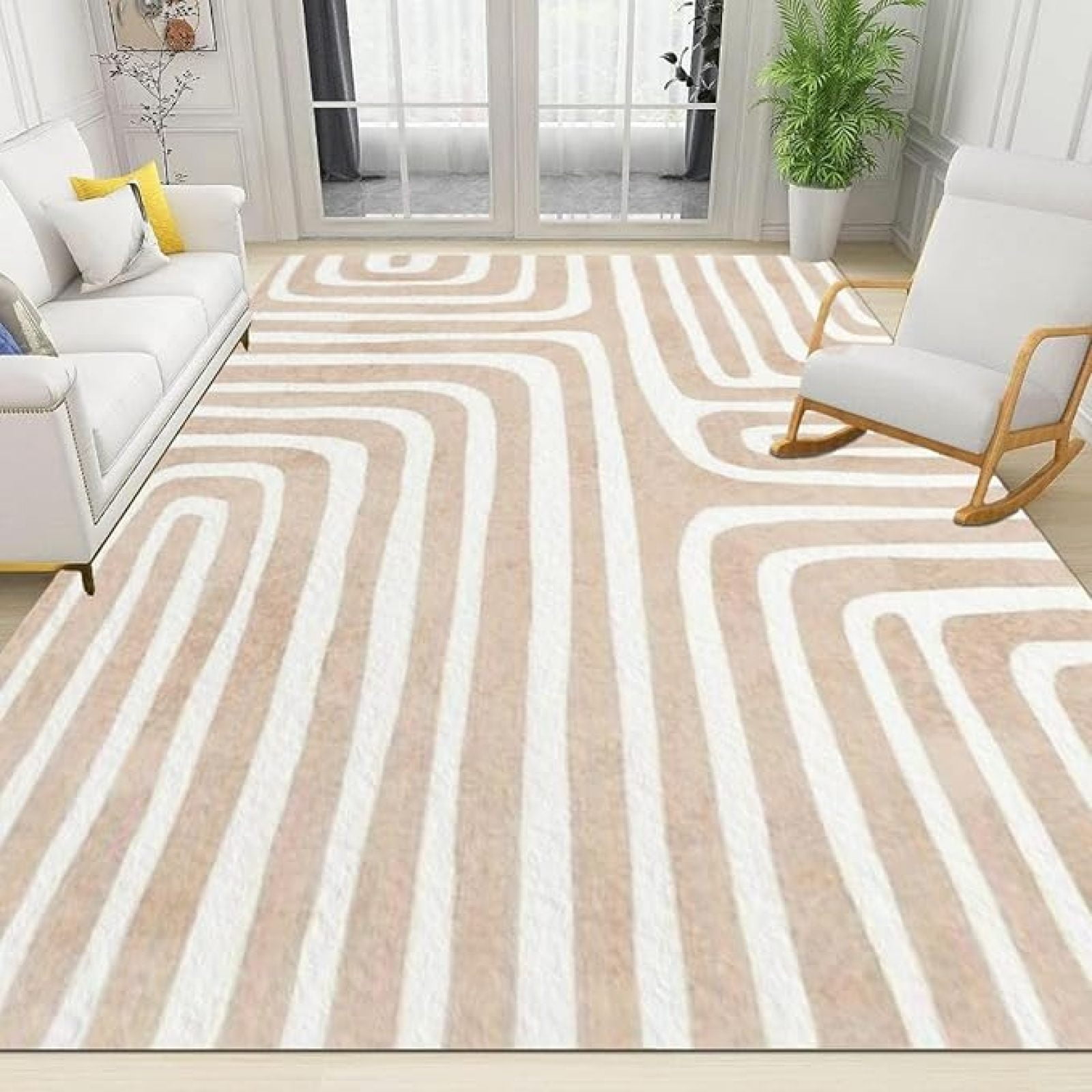 European Medieval Lines Area Rug, Beige Bohemian Geometric Stripes ...