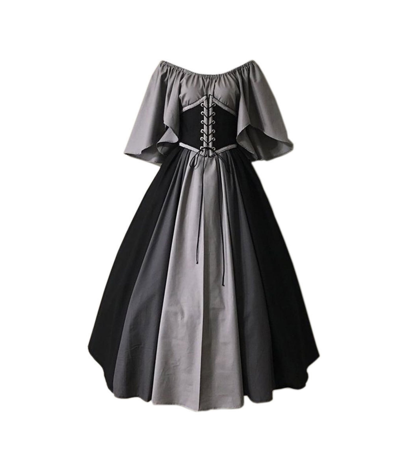European Medieval Retro Contrast Color Slim Dress Flutter Sleeves Lace ...