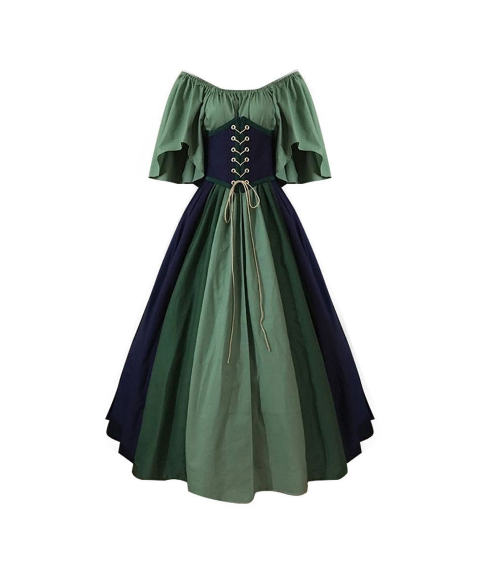 European Medieval Retro Contrast Color Slim Dress Flutter Sleeves Lace ...