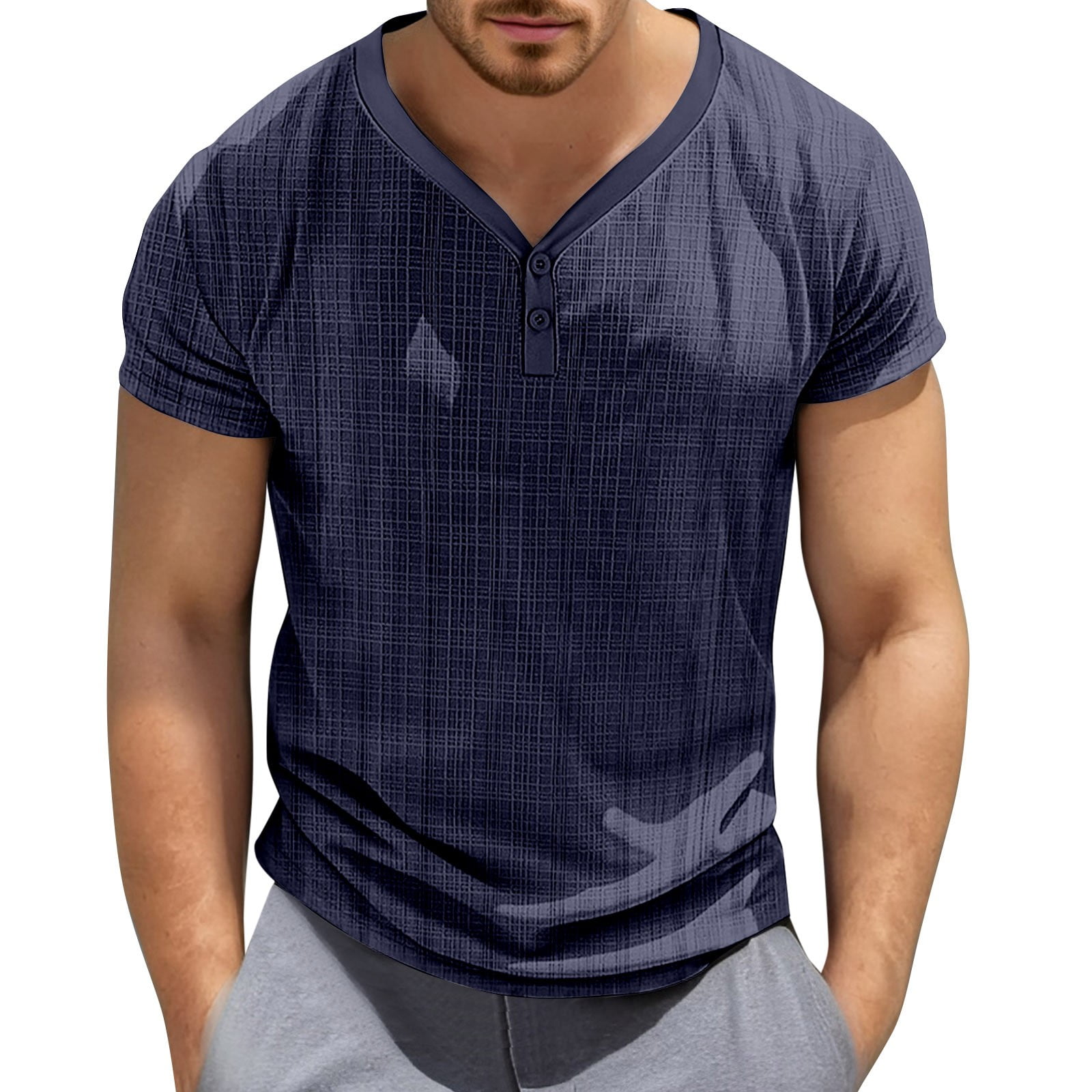 European Men Casual V Neck Knitted Knot T Shirt Loose Comfortable ...