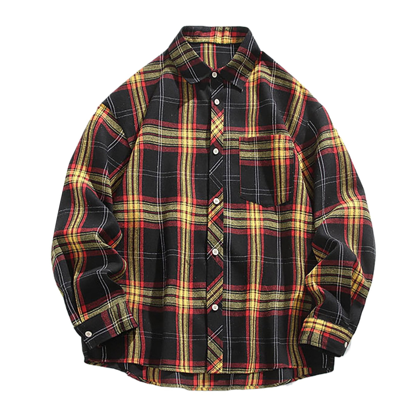 European Men's Checkered Pocket Long - Sleeved Shirt - Trendy for ...