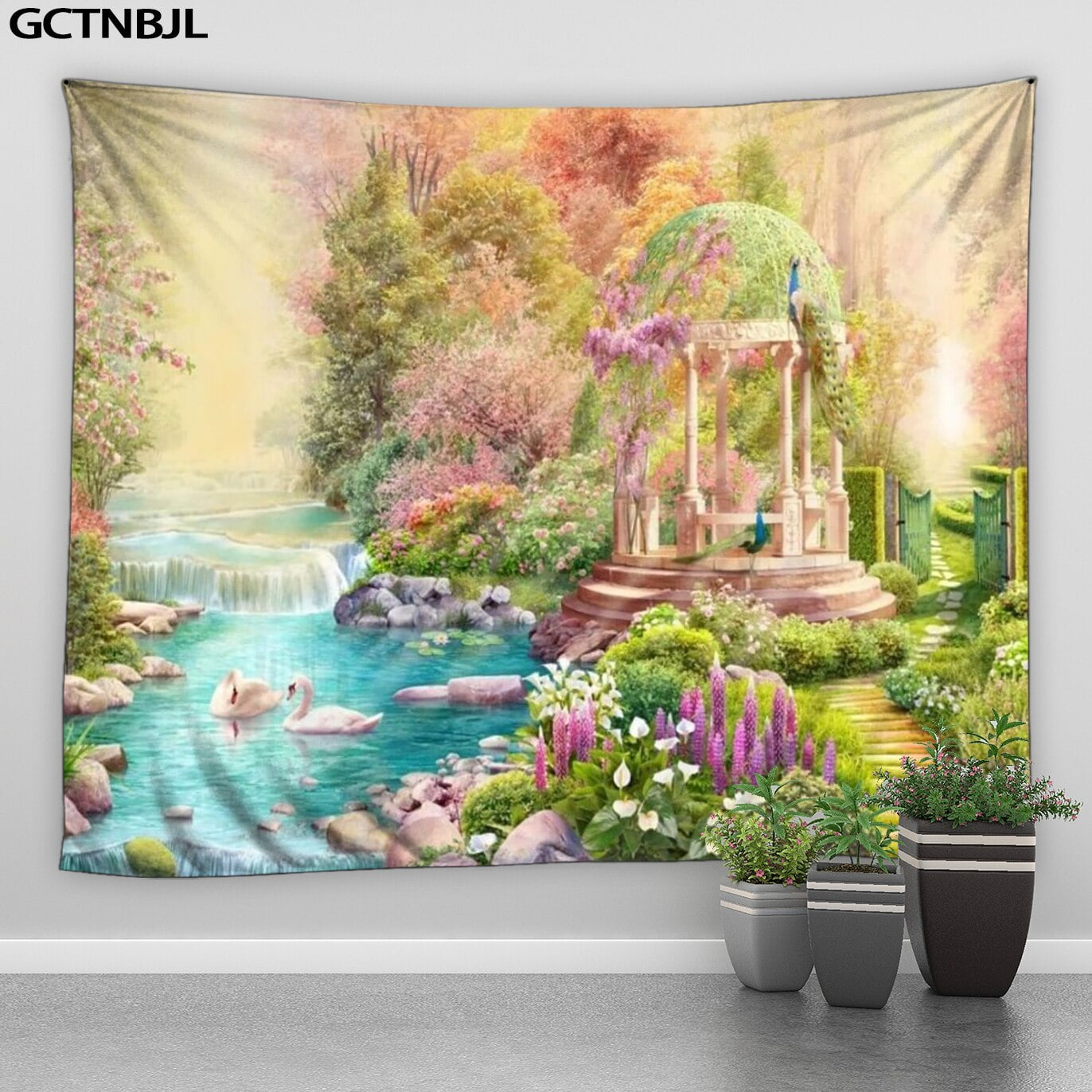 European Oil Painting Landscape Tapestry Wall Hanging Nature Green Park ...