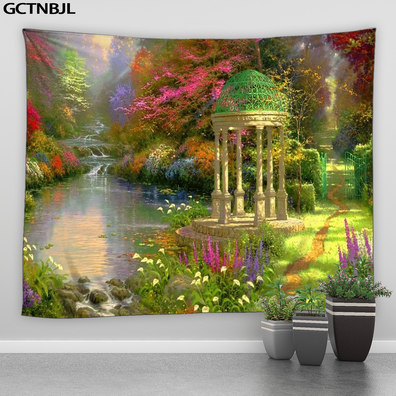 European Oil Painting Landscape Tapestry Wall Hanging Nature Green Park ...