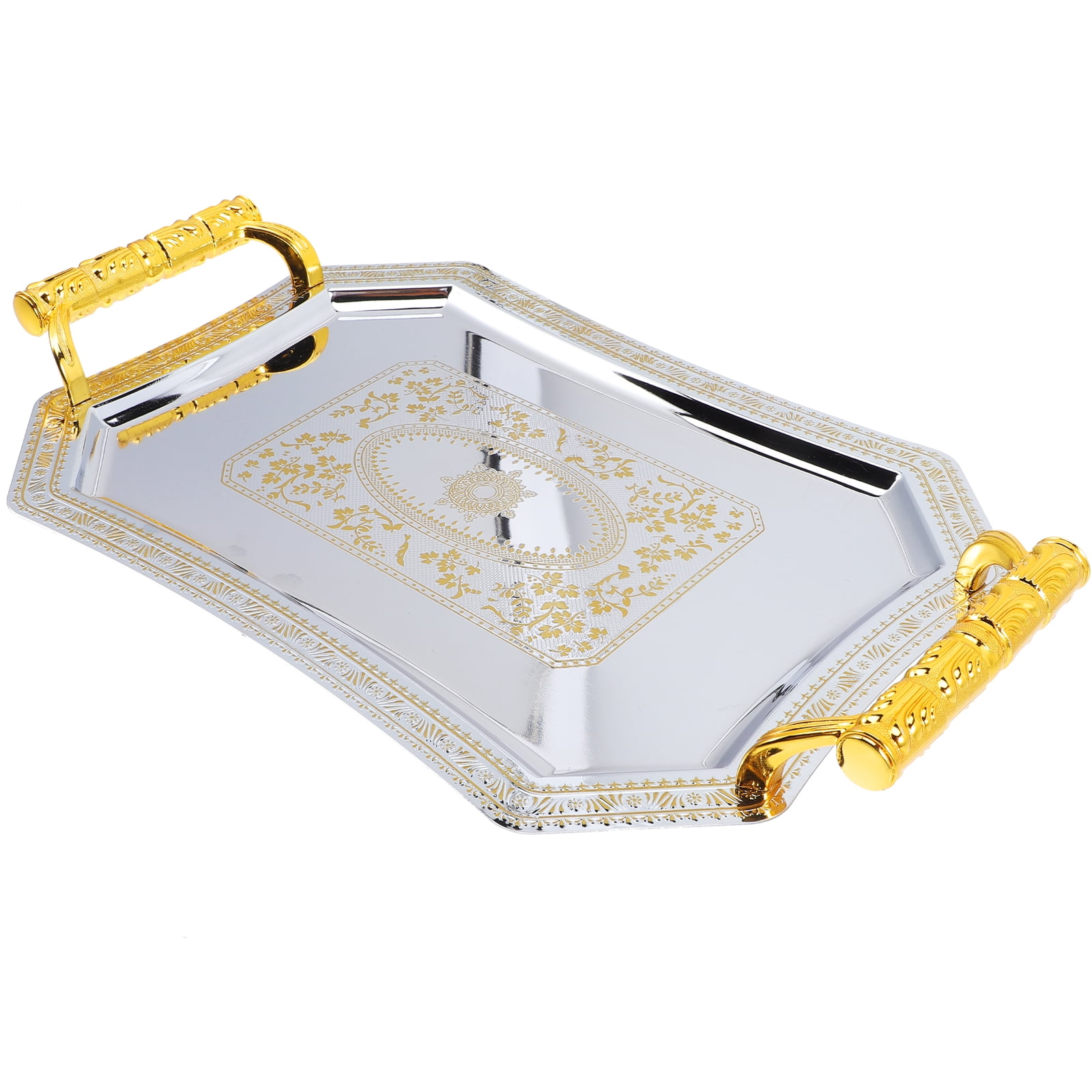 European Pastry Tray Food Rectangular Serving Decor Gold Dinner Plate ...