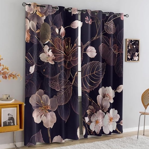 European Pink Plum Blossoms Blackout Curtains, Rural Plant Branches ...