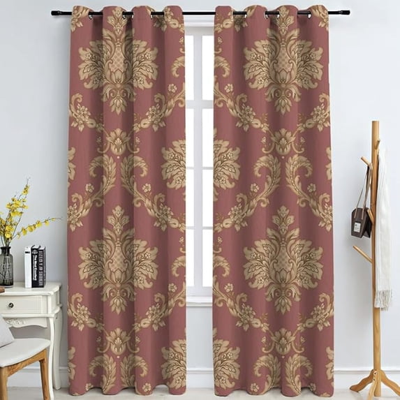 European Print Blackout Curtains, Retro Red Gold Bohemian Pattern ...