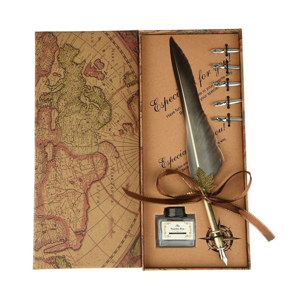 European Retro Feather Quill Alloy Pen Dip Nib Calligraphy Writing Pen ...