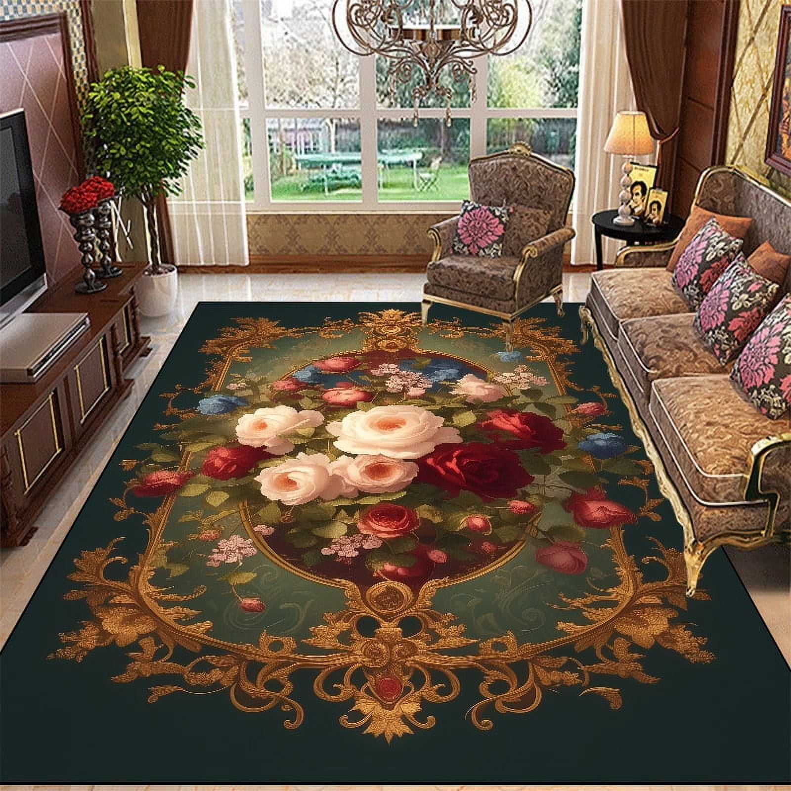European Retro Flower Carpet Living Room ration Sofa Coffee Table Big ...