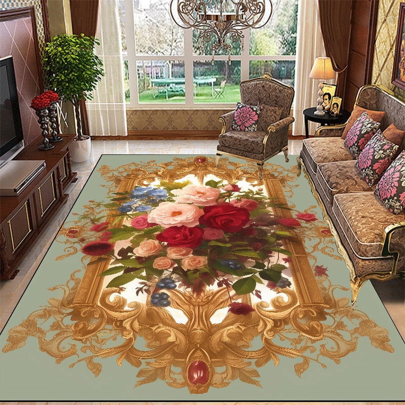 European Retro Flower Carpet Living Room ration Sofa Coffee Table Big ...