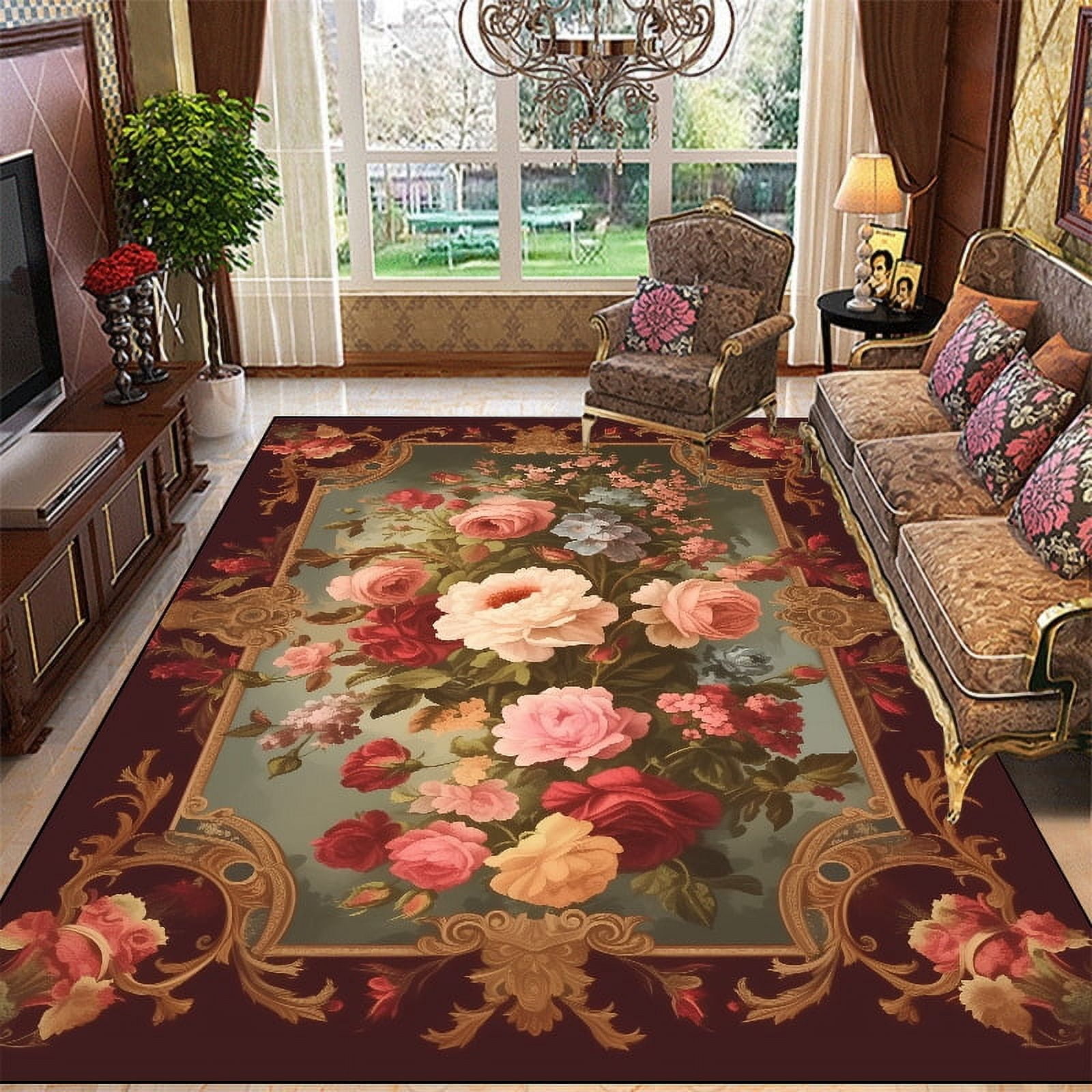 European Retro Flower Carpet Living Room ration Sofa Coffee Table Big ...