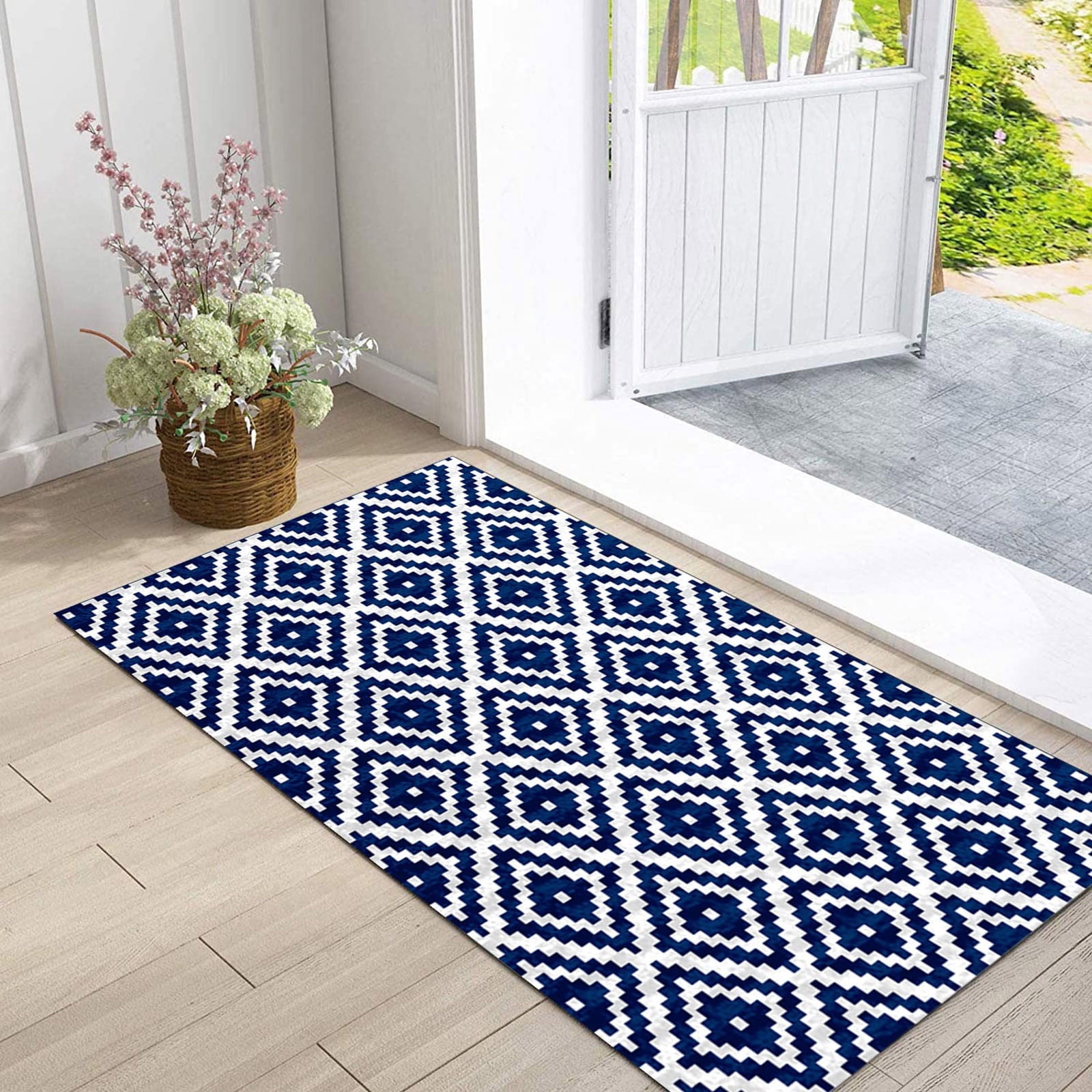 European Retro Lattice Print Washable Non-Shedding Floor Mat, Non-Slip ...