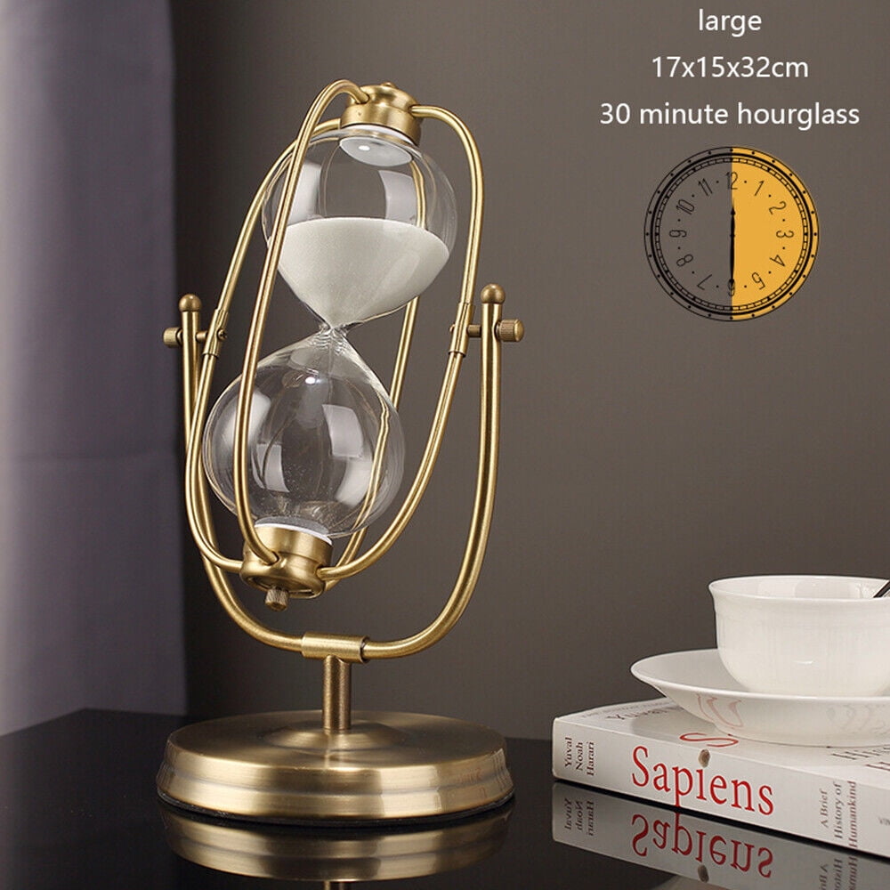 European Retro Metal Rotate Hourglass Office Sand Timer Ornaments, Oval ...