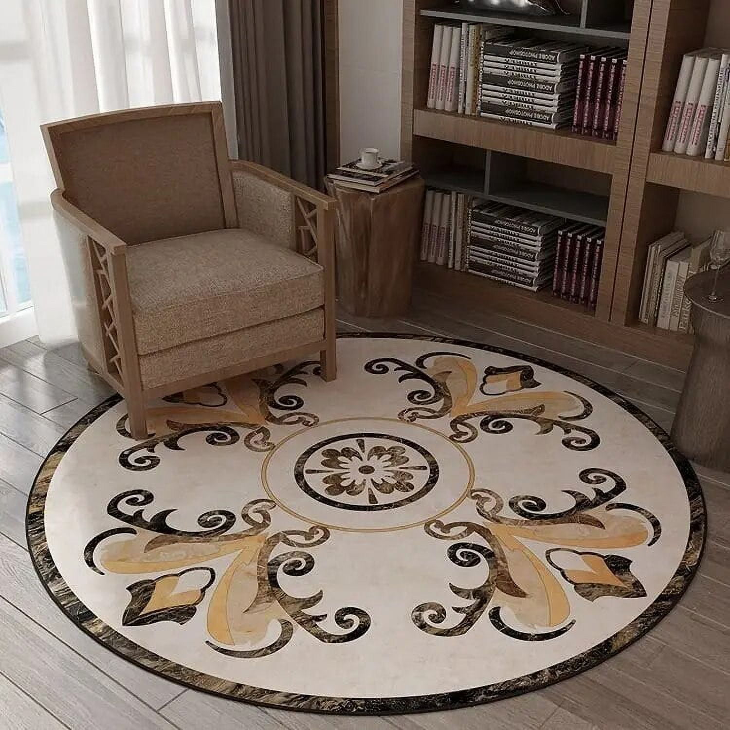 European Retro Round Carpet for Bedroom Living Room ration Chair Area ...