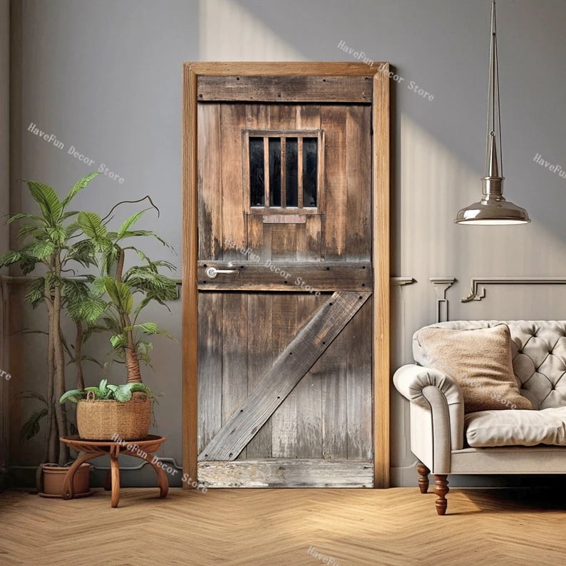 European Retro Simulation Wooden Door Stickers Old Door Renovation ...
