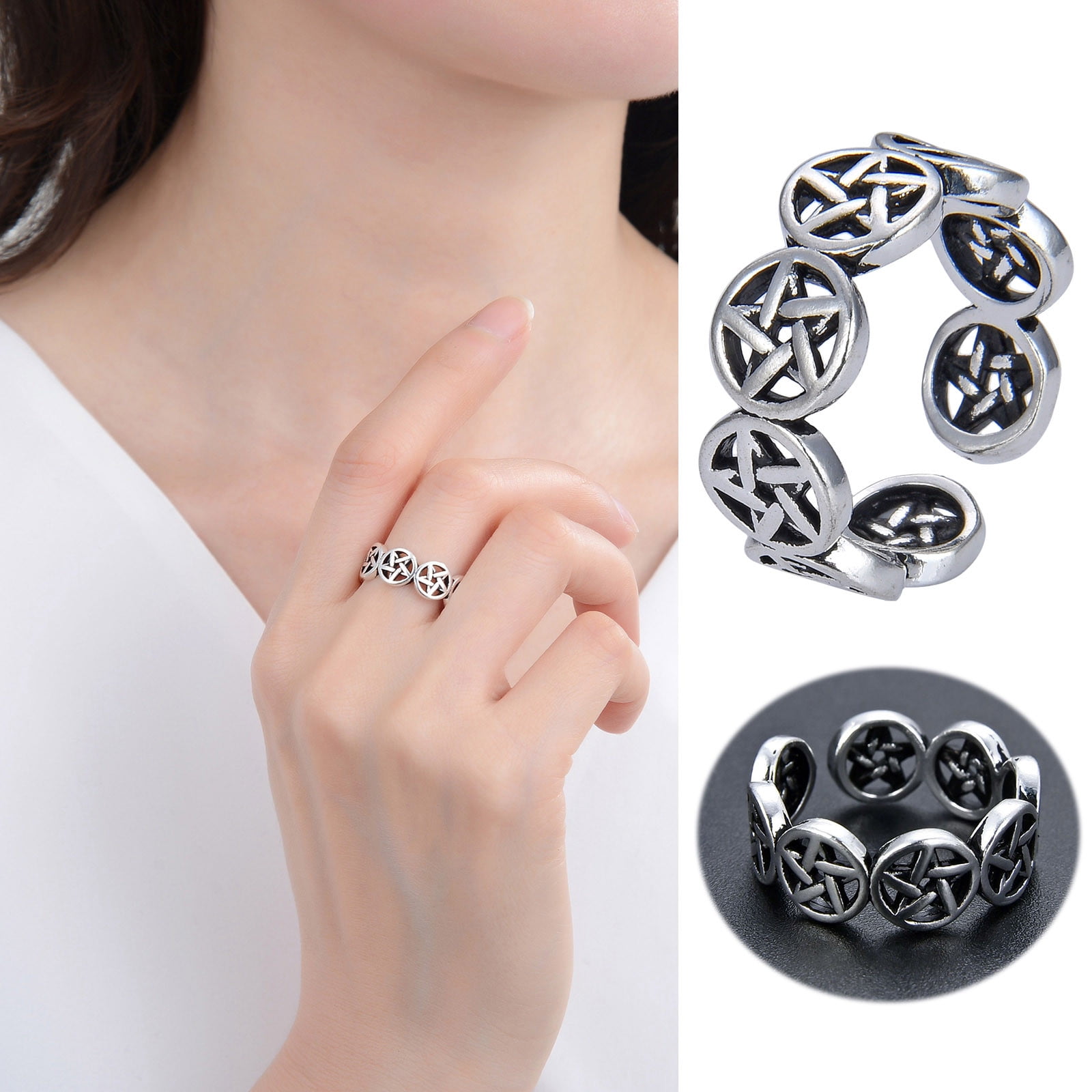European Retro Star Shaped Ring Silver Design Can Be Paired With Casual ...