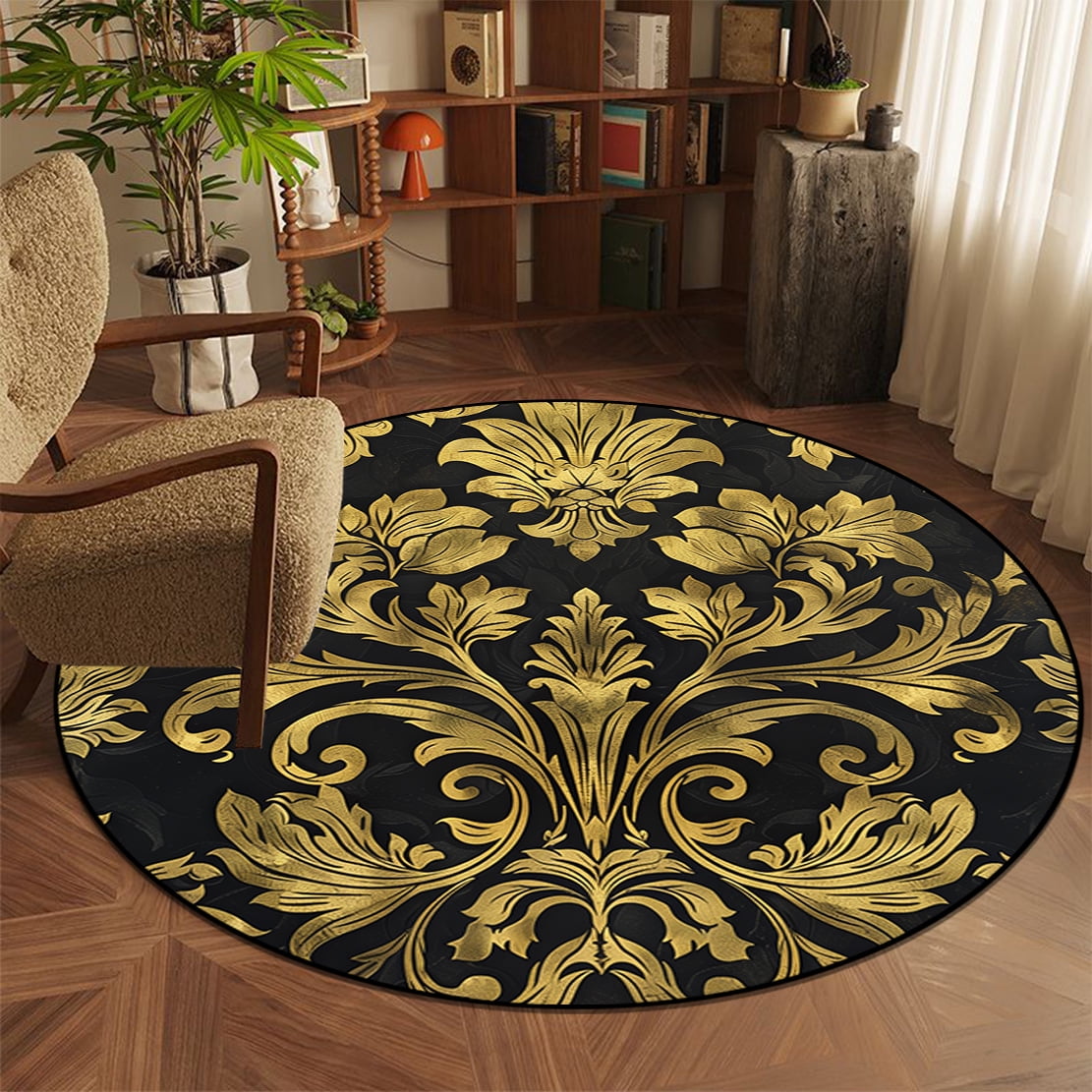 European Round Retro Carpet for Living Room ration Bedroom Rug Computer ...