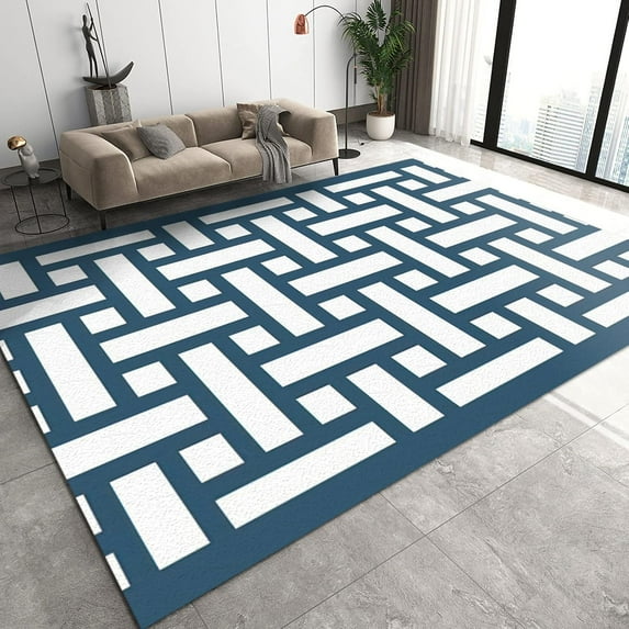 European Simple Fashion Area Rugs, Blue and White Geometric Stripes ...