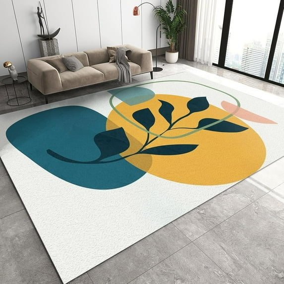 European Simple Plants Area Rugs, Oval Geometric Curved Lines Doodle ...