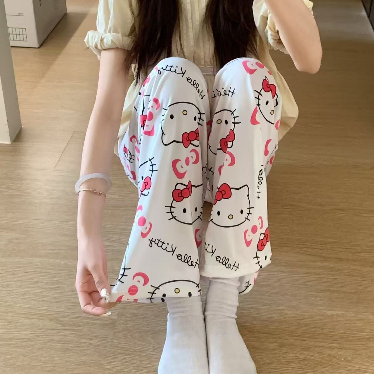 European Size Extended Cartoon KT Cat Pajama Pants Female Sleeping ...