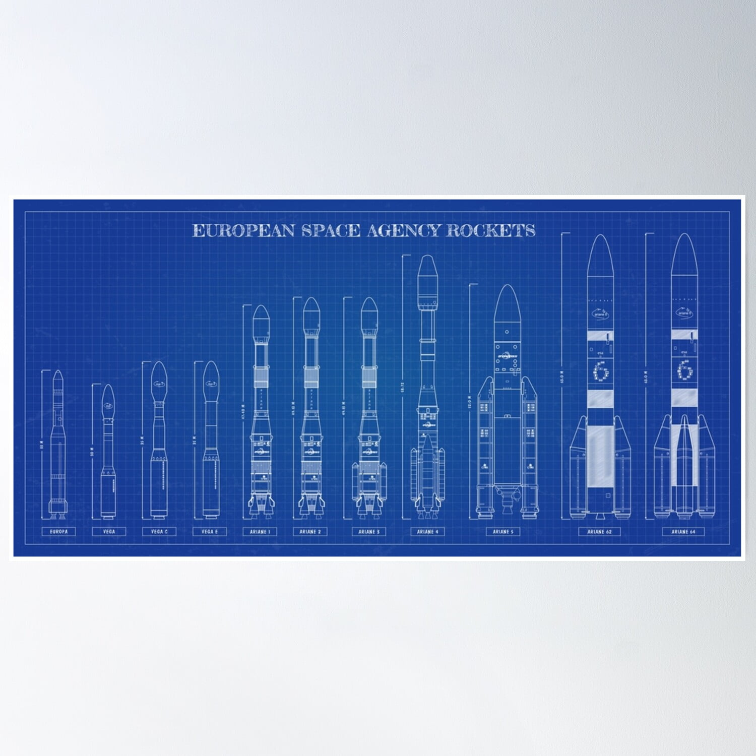 European Space Agency Rockets - Blueprint Poster Wall Art, Modern Wall ...