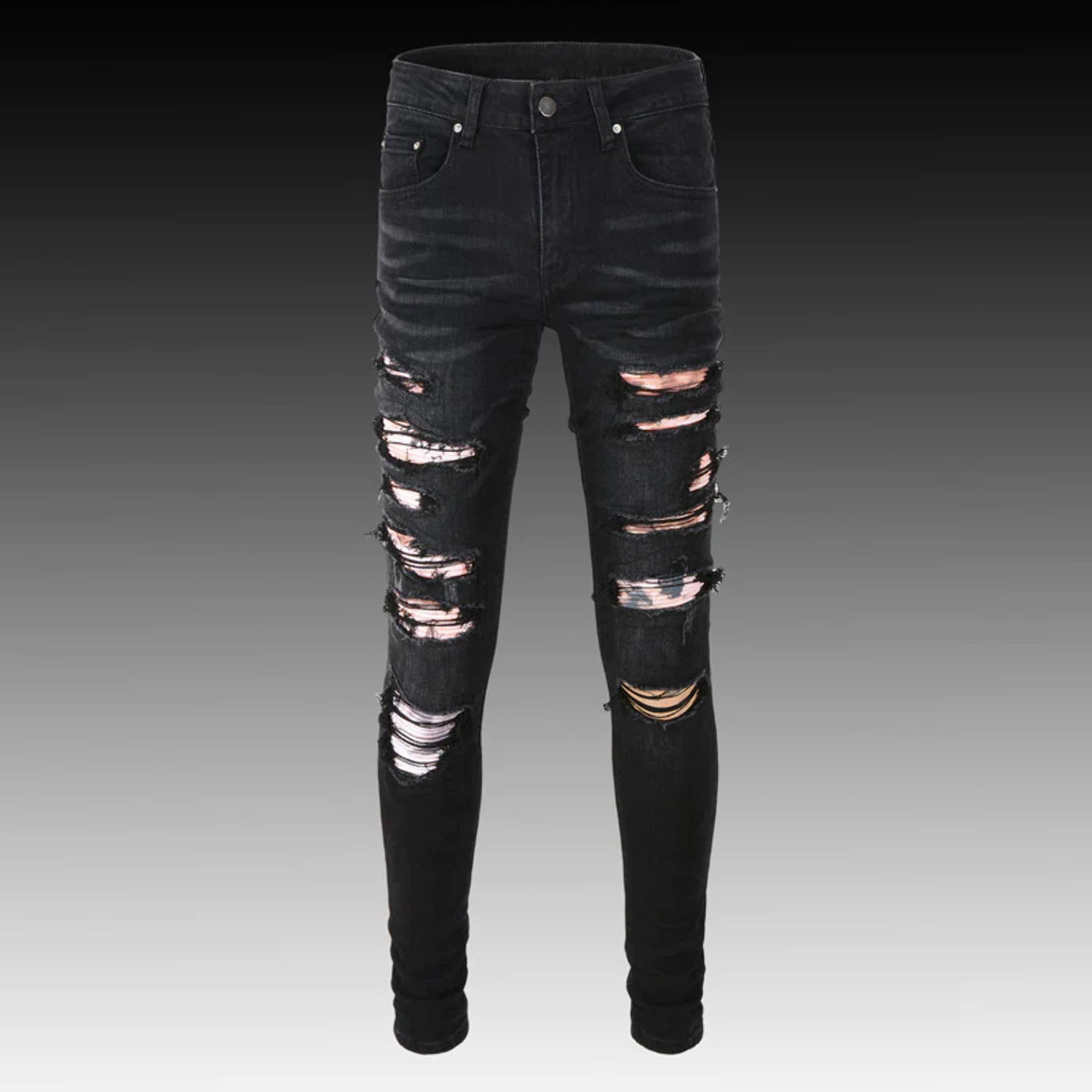 European Station High Street Leopard Print Ripped Men's Denim Trousers ...