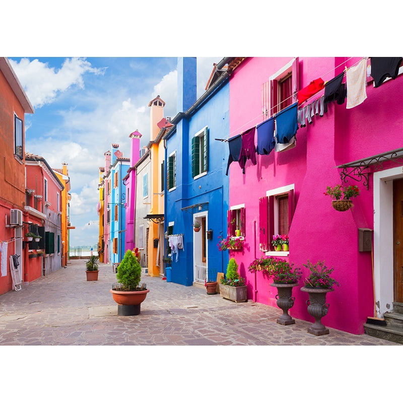 European Street Scenery Photography Backdrops Props Blue Sky White ...