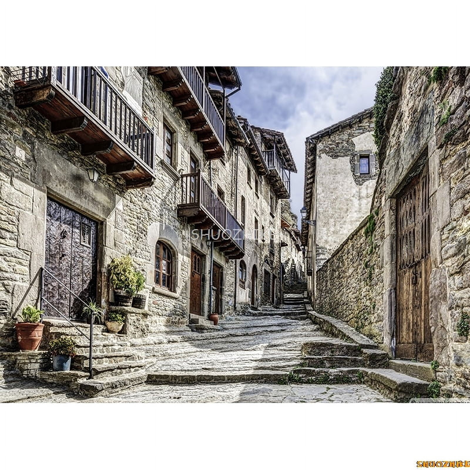 European Street Scery Photography Backdrops Props Blue Sky White Cloud ...