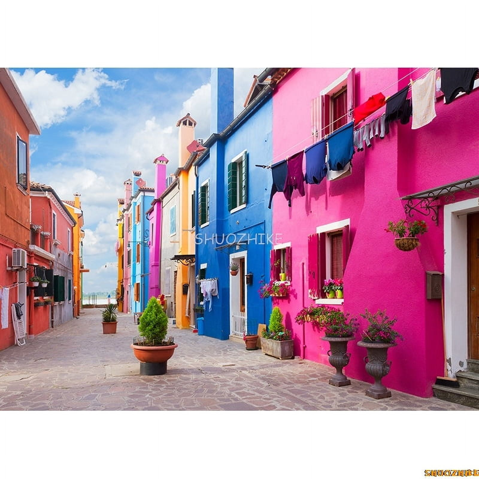 European Street Scery Photography Backdrops Props Blue Sky White Cloud ...