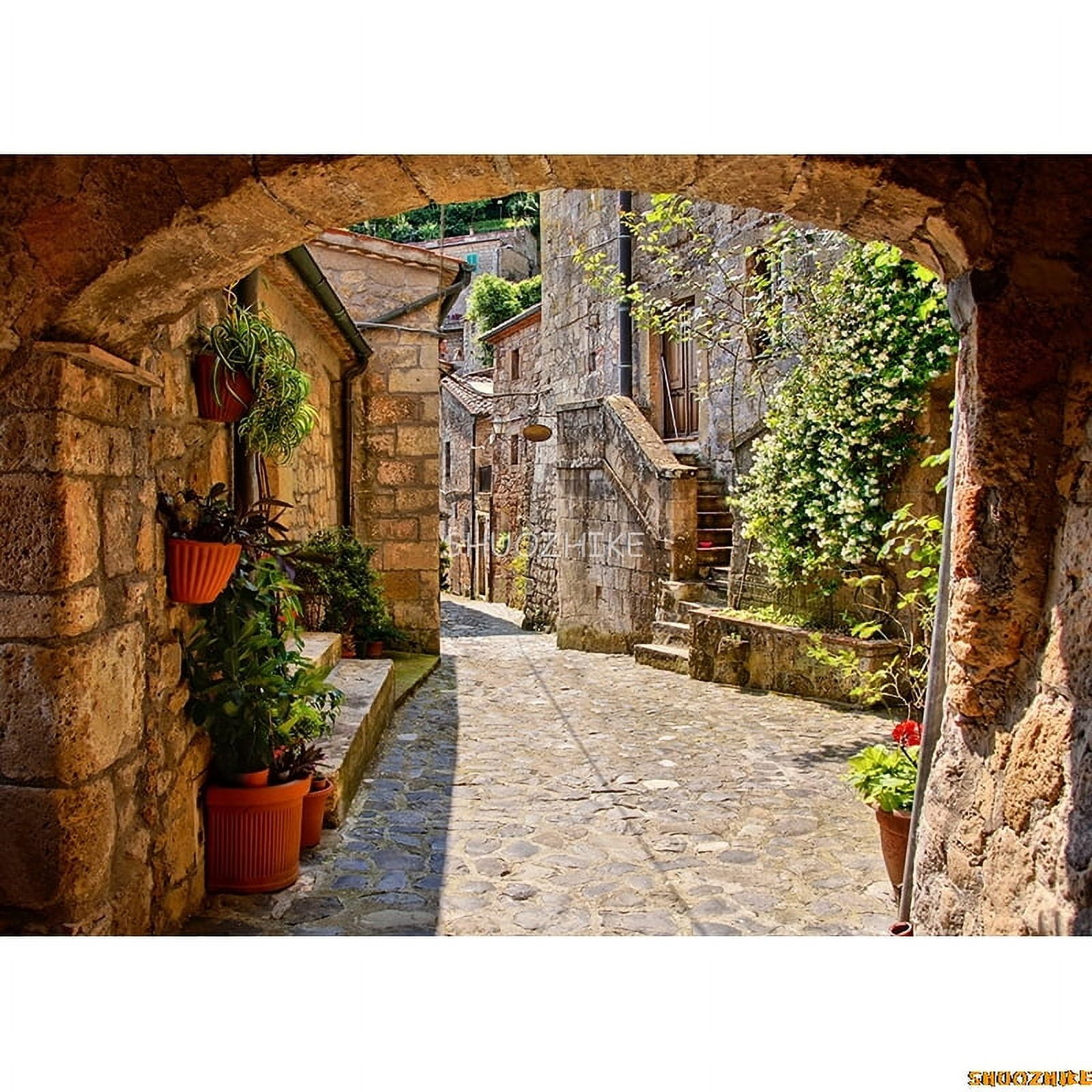 European Street Scery Photography Backdrops Props Blue Sky White Cloud ...