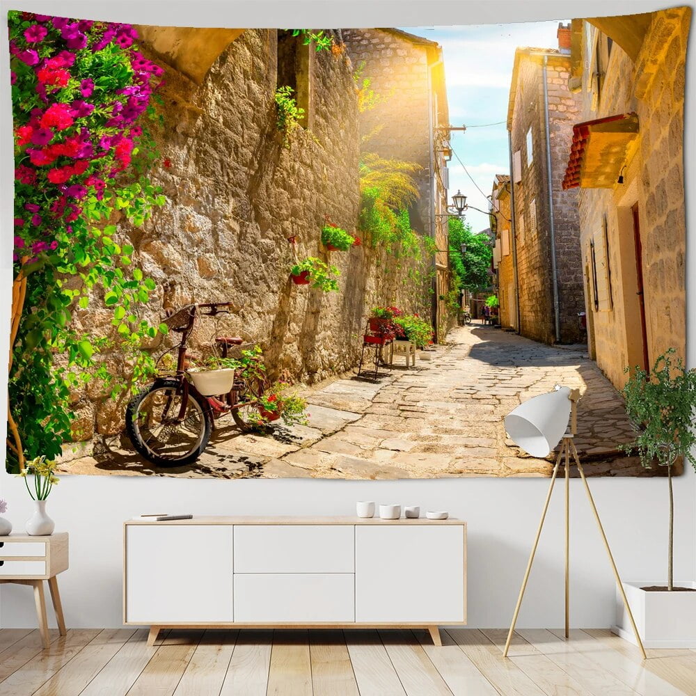 European Style 3D Arch Small Town Street View Tapestry Wall Hanging ...