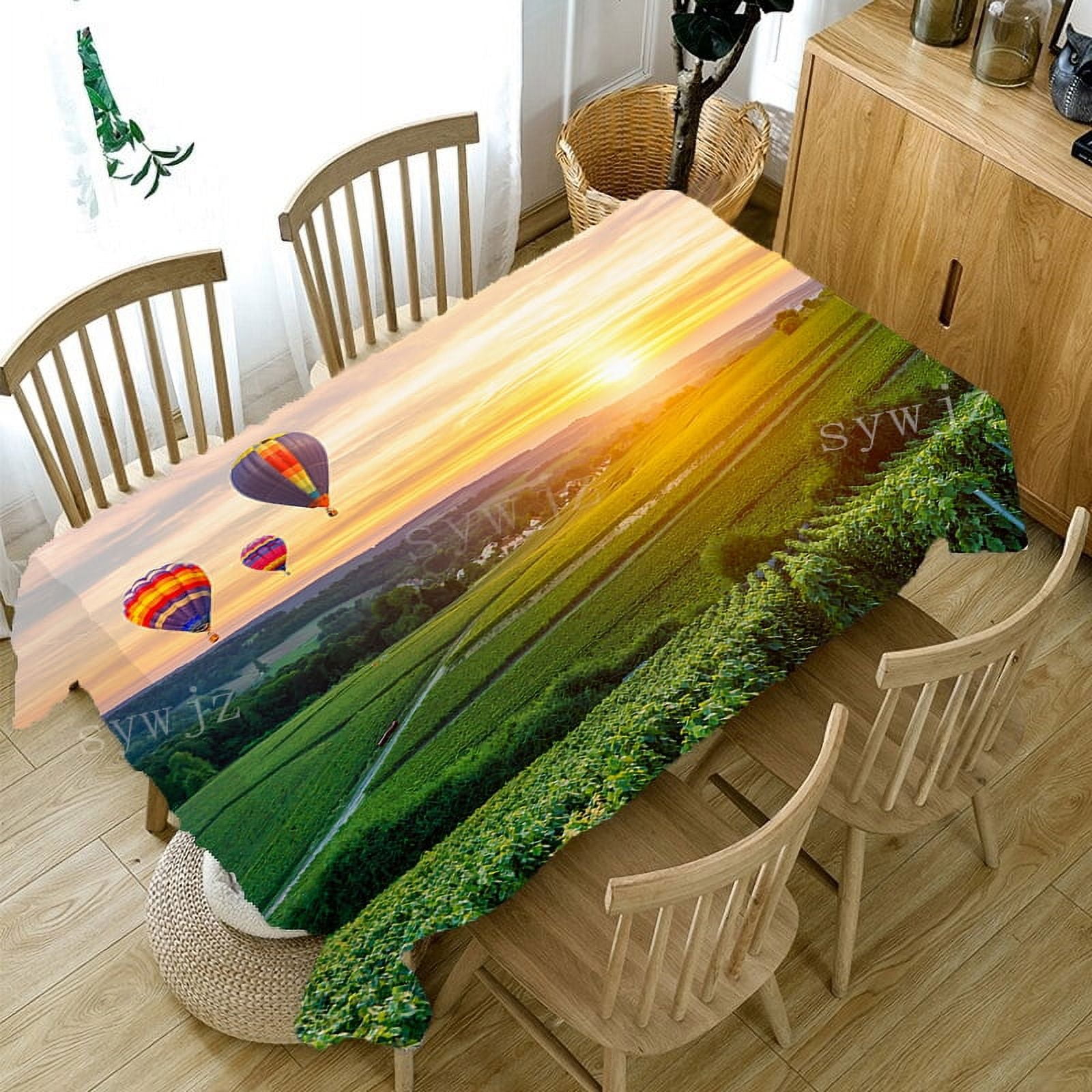 European Style 3D Tablecloth Hot Air Balloon Meadow Pattern Linen Rectangular Tablecloth Wedding ...