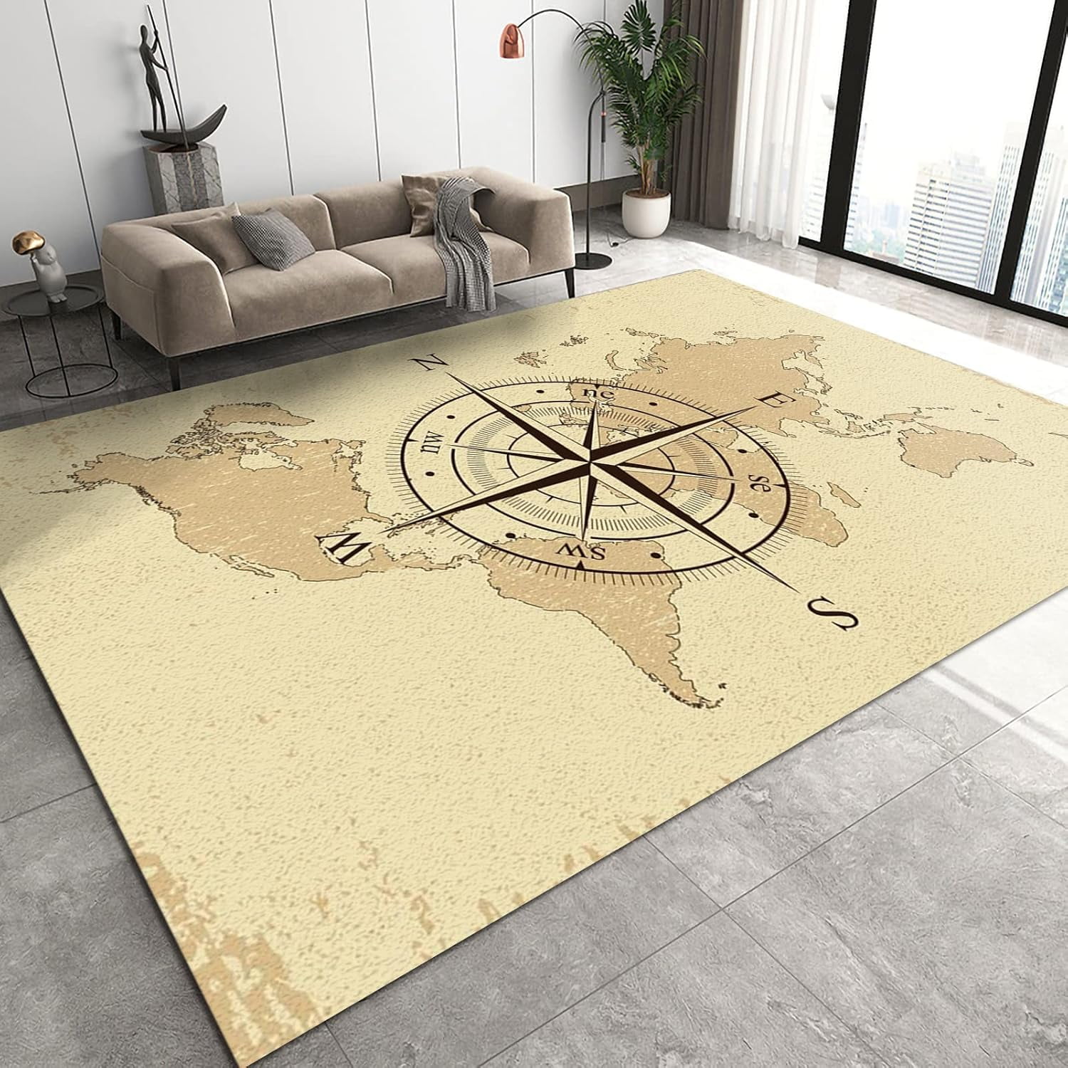 European Style Area Rugs, Nautical Chart Compass Pattern Hallway Carpet ...
