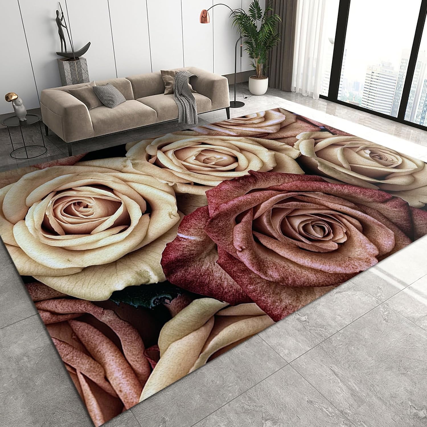 European Style Area Rugs, Romantic Rose Flowers Pattern Hallway Carpet ...