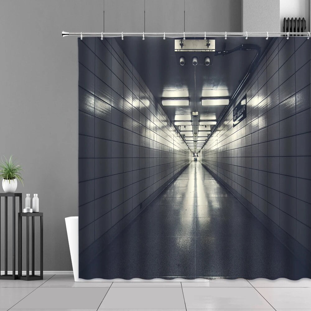 European-Style Black And White Palace Building Corridor Shower Curtain ...