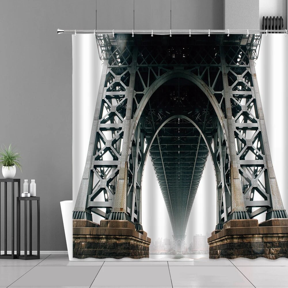European-Style Black And White Palace Building Corridor Shower Curtain ...
